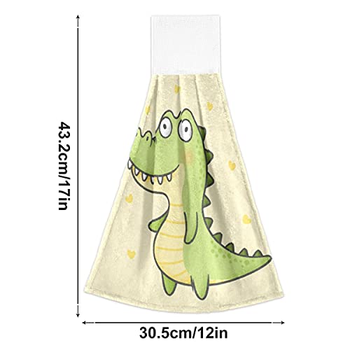 susiyo Cartoon Cute Alligator Animal Hanging Kitchen Towels 2 Pcs Tie Towels Dish Cloth Absorbent Soft Dry Towel Decorative Hanging Hand Towels for Bathroom Laundry Room Housewarming Home Decor