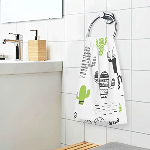 ALAZA Cute Cactus Cacti Hand Drawn Hand Towels for Bathroom 1OO% Cotton 2 pcs Face Towel 16 x 28 inch, Absorbent Soft & Skin-Friendly