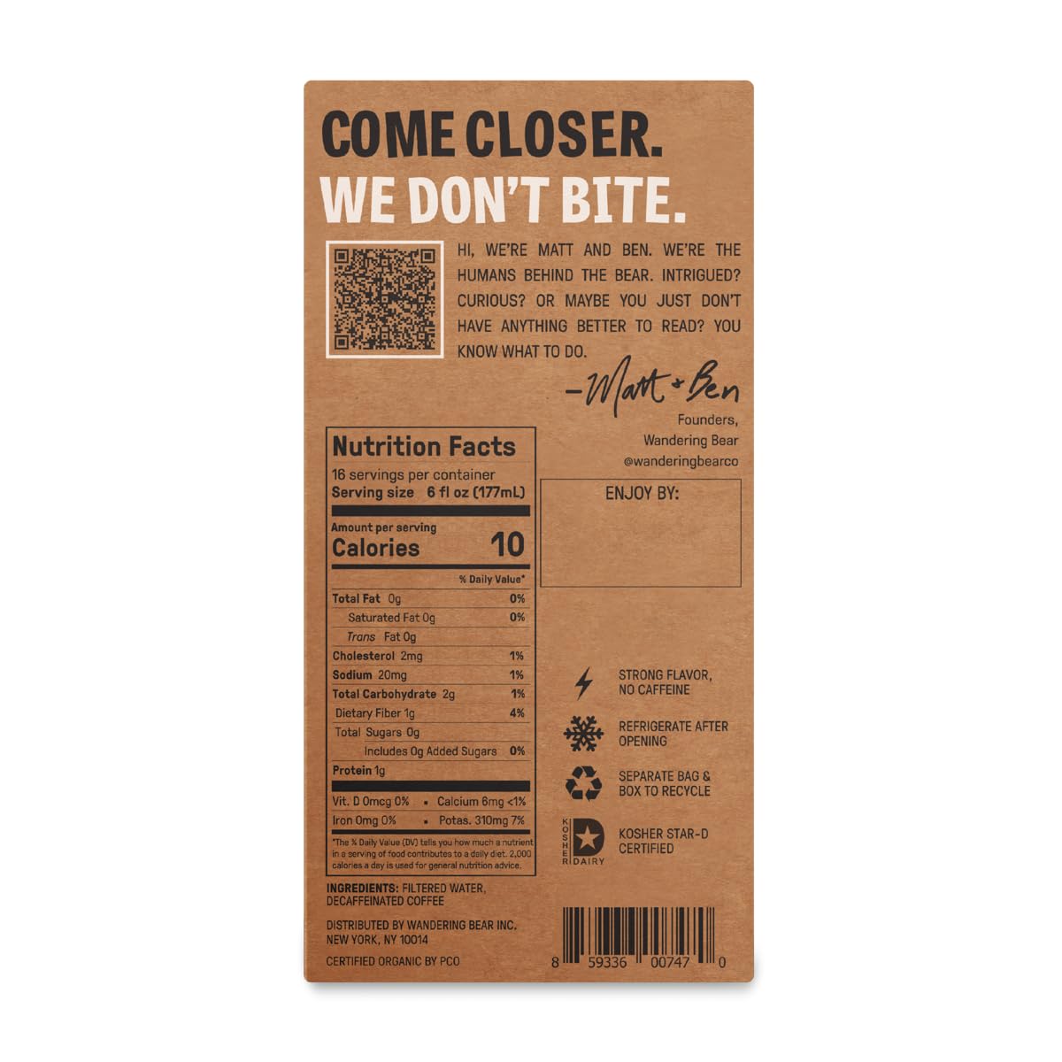 Wandering Bear DECAF Cold Brew Coffee On Tap, 96 fl oz - Extra Strong, Smooth, Unsweetened, Shelf-Stable, and Ready to Drink Iced Coffee, Cold Brewed Coffee, Cold Coffee