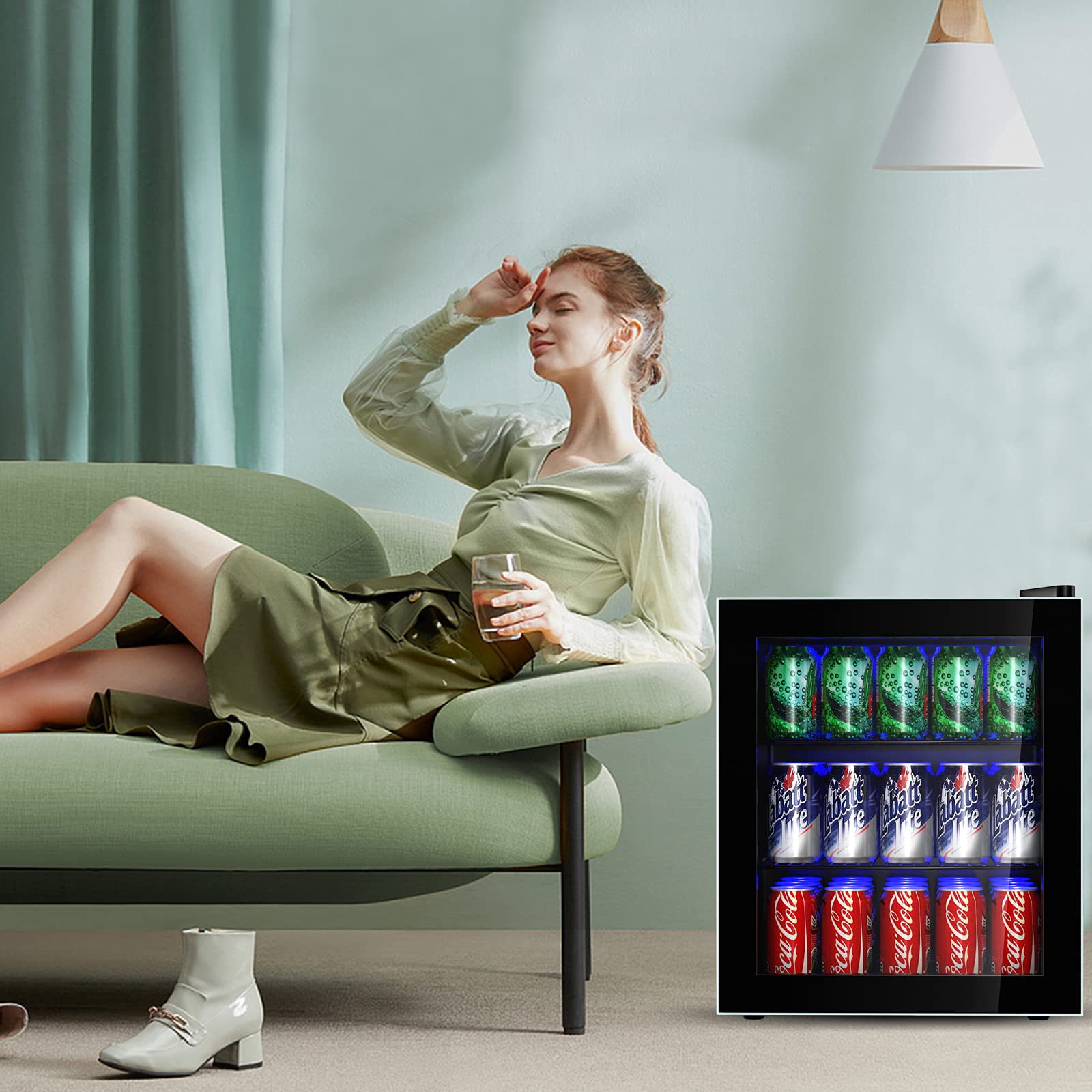 ARLIME Mini Fridge 60 Can, Beverage Refrigerator with Glass Door, Mini Drink Dispenser Machine Small Refrigerator For Office with Adjustable Shelves for Home Kitchen Bar, 1.6 Cu. Ft