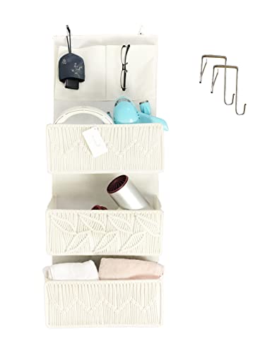 TrySquare Over The Door Organizer Boho Hanging Shelves with 3 Large Pockets and 2 Small Pockets for Living Room, Nursery,Bathroom,Bedroom