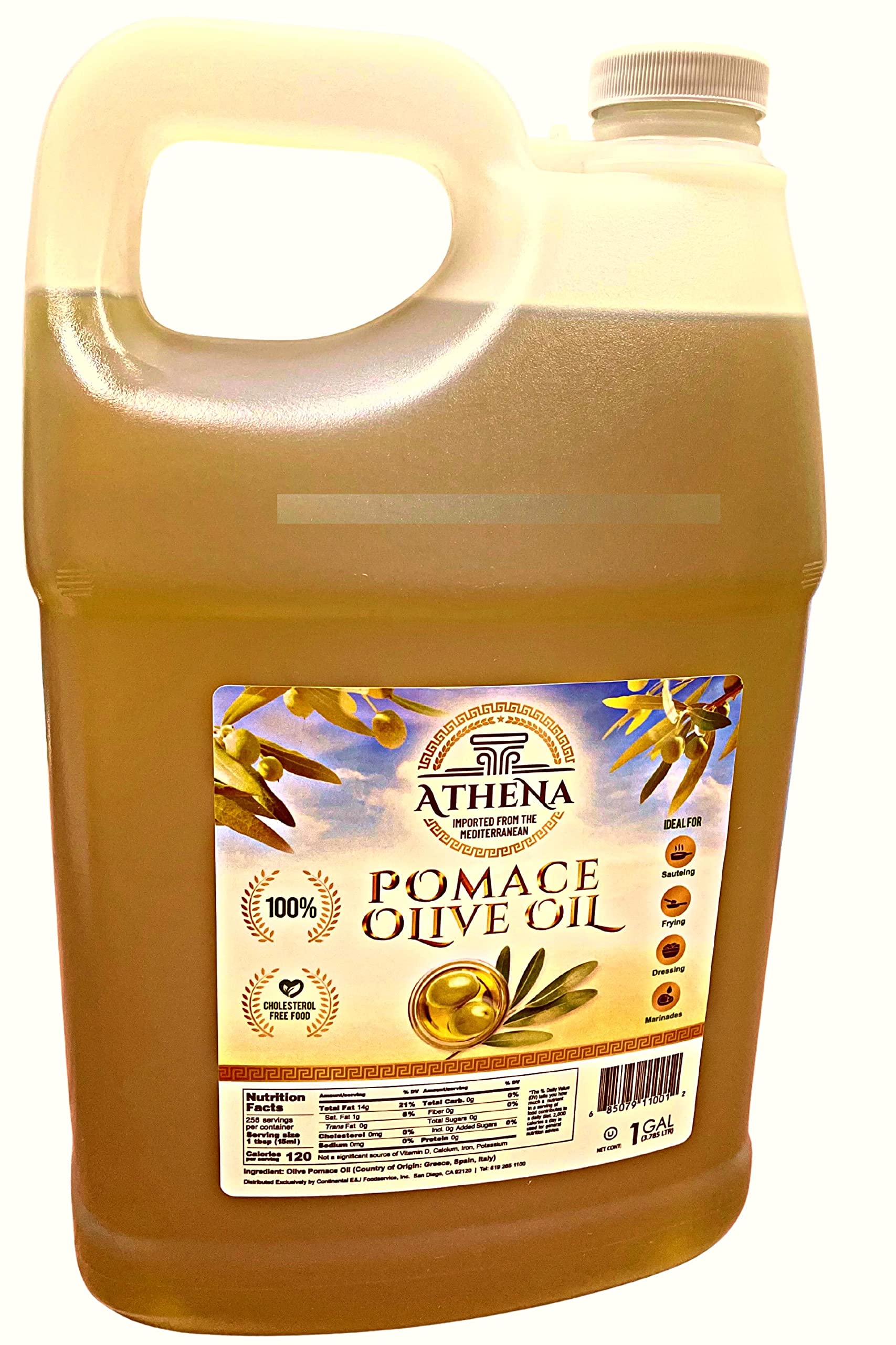 Athena • Greek Olive Oil For Soap Making • 1 Gallon (128 oz) • Pomace Grade/Food Grade • Castile Soap Base-Resealable Cap • Extra Light Olive Pomace Oil • Olive Oil Soap Supplies, Skin, Massage Oil,