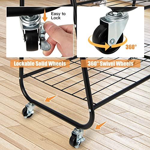 Tangkula Heavy Duty Clothes Rack with Shelves, Double Rod Rolling Garment Rack on Wheels with 4 Hooks, Portable Hanging Clothes Rack for Organizing Clothes and Shoes, Freestanding Clothing Racks