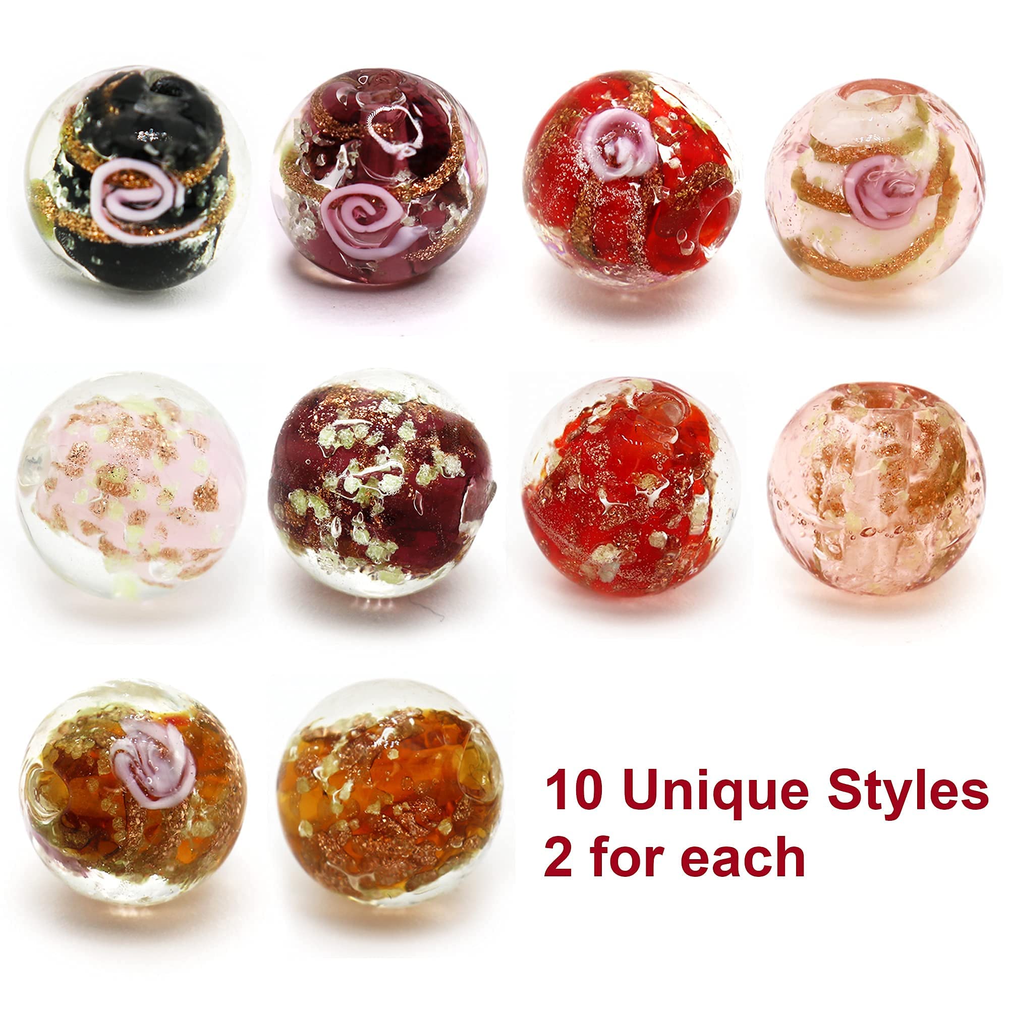 Artsy Crafts 20 Pcs Assorted Glow in The Dark Firefly Beads 12mm European Lampwork Luminous Glass Beads for Jewelry Making Charm Bracelet Necklace Earrings Crafts (Red Series 20pcs)