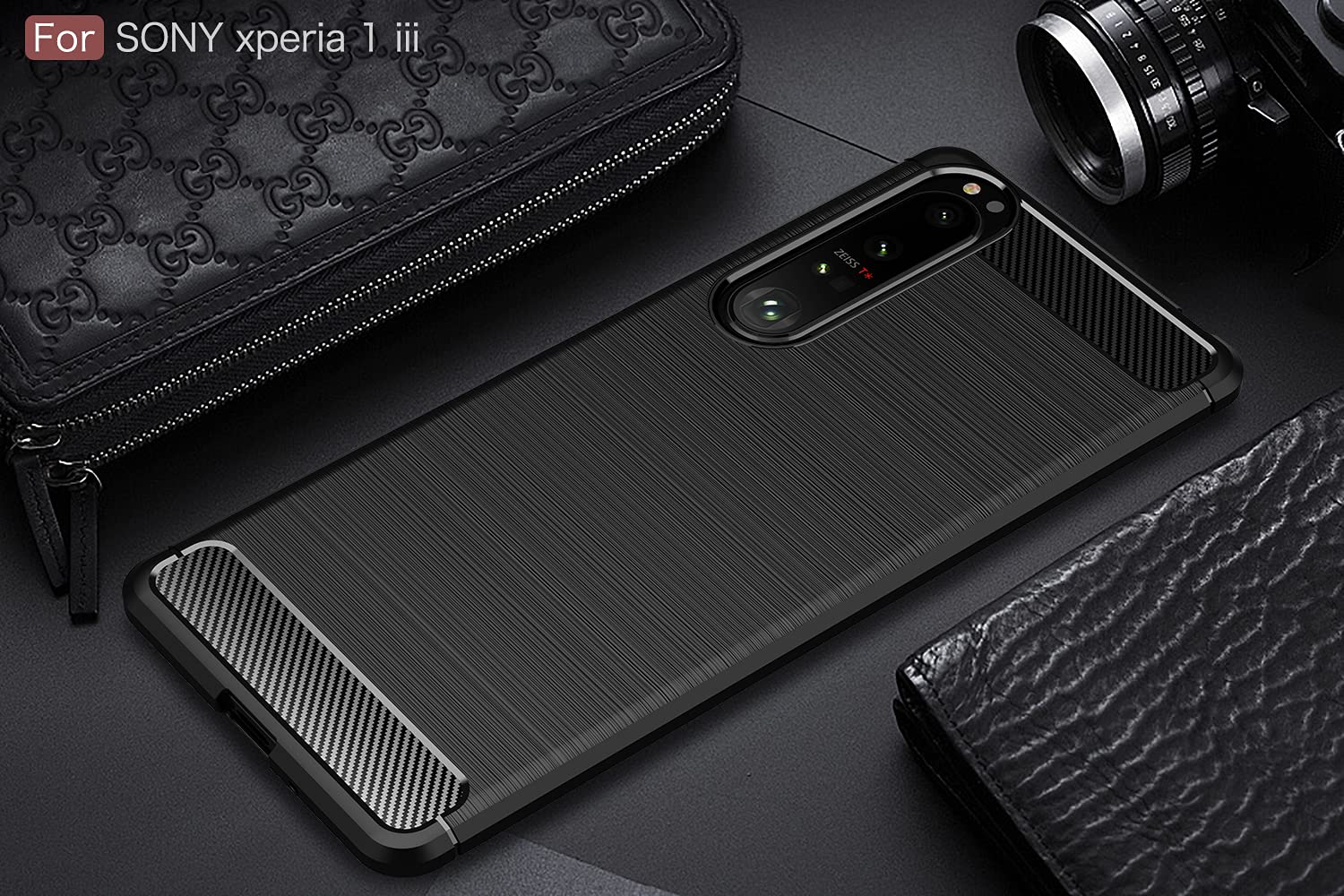CruzerLite Case Compatible with Sony Xperia 1 III Case, Carbon Fiber Texture Design Cover Anti-Scratch Shock Absorption Case for Sony Xperia 1 III (Black)