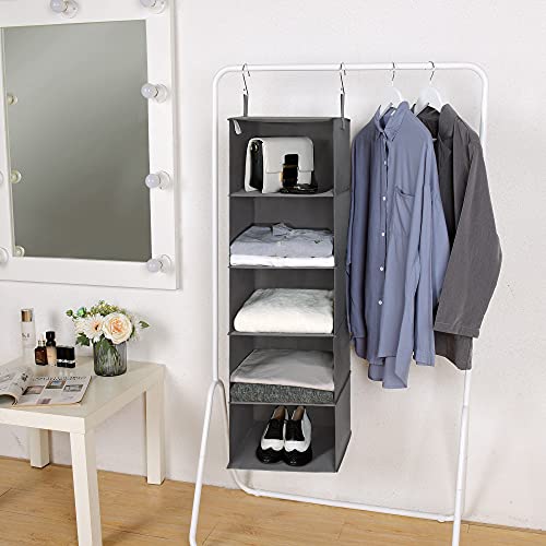 GRANNY SAYS 5-Shelf Hanging Closet Organizers and Storage, Hanging Shelves for Closet Storage, Collapsible Hanging Shelf Organizer for Clothes Organization, Dark Gray, 12 ¼" D X 12 ¼" W X 45 ½" H