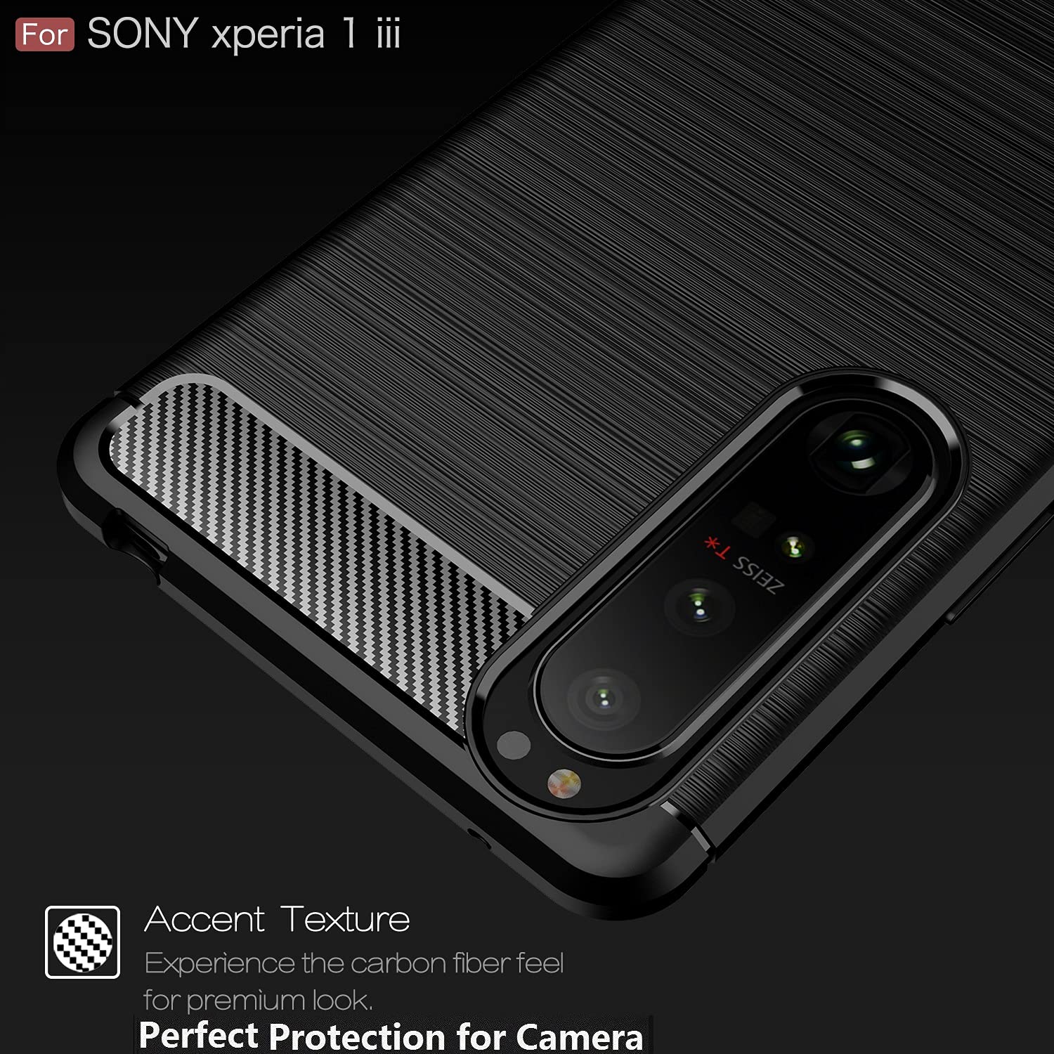 CruzerLite Case Compatible with Sony Xperia 1 III Case, Carbon Fiber Texture Design Cover Anti-Scratch Shock Absorption Case for Sony Xperia 1 III (Black)