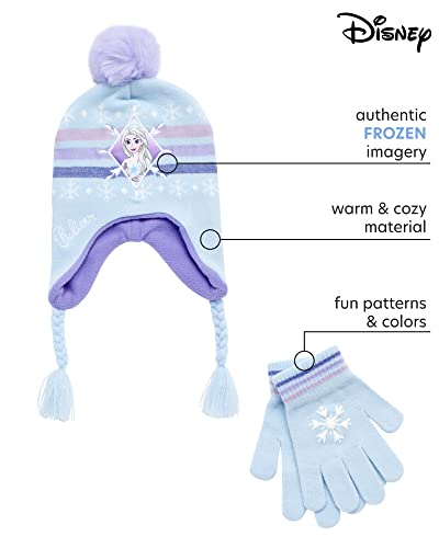 Disney Girls’ Winter Set: Ear Flap Beanie Hat, Gloves or Mittens: Elsa, Anna, Princess (Age: 2-7), Size Age 4-7, Blue Glove