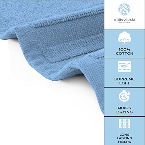 White Classic Luxury Hand Towels | 6 Pack Luxury Bath Mat | 12 Pack Luxury Bath Sheet | 2 Pack Bundle (Light Blue)