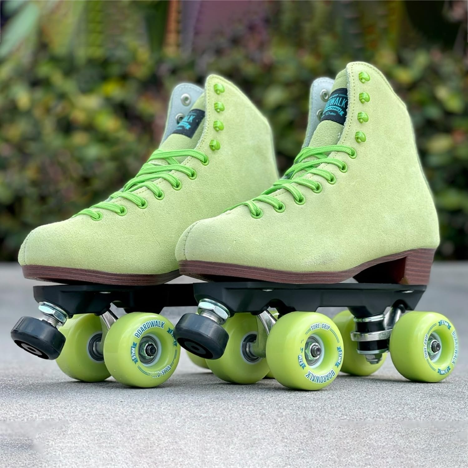 Sure-Grip Boardwalk Unisex Outdoor Roller Skates Material of Leather, Rubber, Suede & Aluminum Trucks | Comfortable, Extra Long Laces - Suitable for Beginners (Key Lime, Mens 7 / Womens 8)