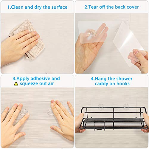 Nieifi Shower Caddy Basket with Hooks Soap Dish Holder Shelf for Shampoo Conditioner Bathroom Kitchen Storage Organizer SUS304 Stainless Steel Adhesive No Drilling - 3 Pack Black