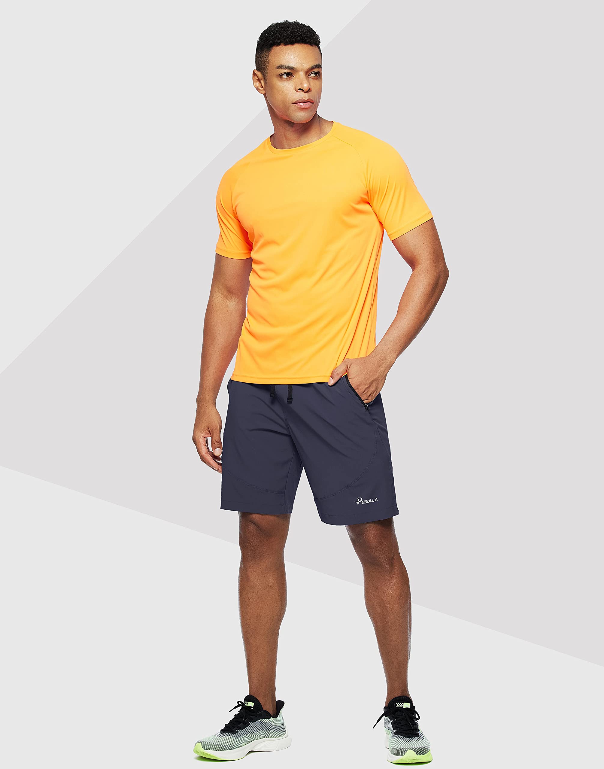 Pudolla Men's Workout Running Shorts Lightweight Gym Athletic Shorts for Men with Zipper Pockets (Navy Blue X-Large)
