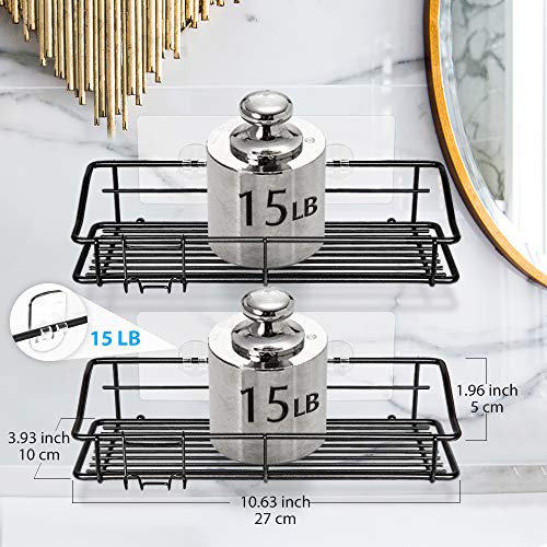 Nieifi Shower Caddy Basket with Hooks Soap Dish Holder Shelf for Shampoo Conditioner Bathroom Kitchen Storage Organizer SUS304 Stainless Steel Adhesive No Drilling - 3 Pack Black