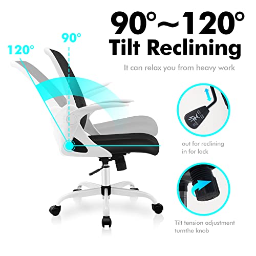 KERDOM Office Chair, Ergonomic Desk Chair, Breathable Mesh Computer Chair, Comfy Swivel Task Chair with Flip-up Armrests and Adjustable Height