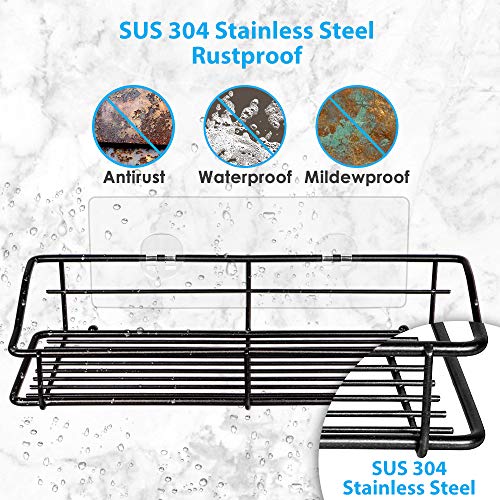 Nieifi Shower Caddy Basket with Hooks Soap Dish Holder Shelf for Shampoo Conditioner Bathroom Kitchen Storage Organizer SUS304 Stainless Steel Adhesive No Drilling - 3 Pack Black