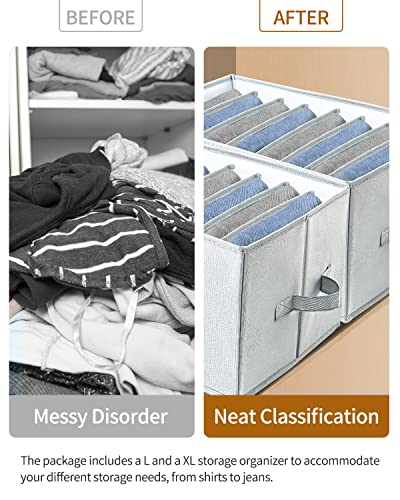 Wardrobe Clothes Organizer for Folded Clothes, [Extra Large] Pants Organizer for Closet, PP Board Jeans Organizer Drawers for Jeans, Pant, Sweaters, t-Shirt, Legging Dress(8 Grids, Gray)