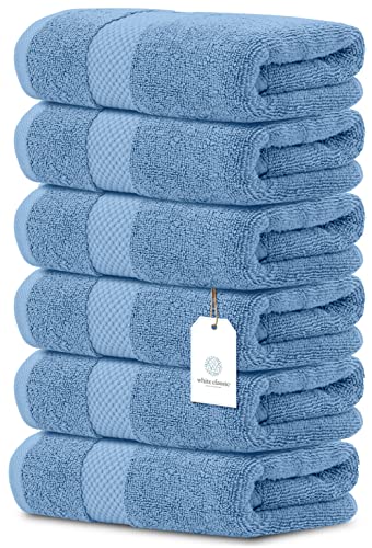 White Classic Luxury Hand Towels | 6 Pack Luxury Bath Mat | 12 Pack Luxury Bath Sheet | 2 Pack Bundle (Light Blue)