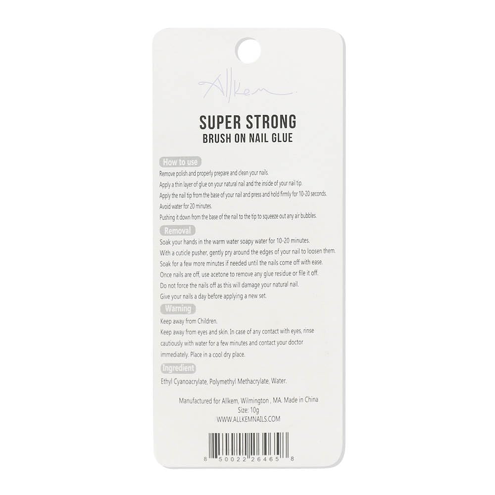 Allkem Super Strong Nail Glue for Press on Nails, Natural, Acrylic Nails, Fake Nails (10g) - Professional & Quick Dry Brush on Nail Tips Glue for Women