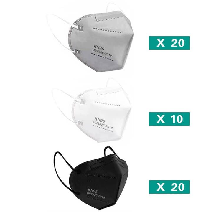 LEMENT 50PCS KN95 Face Mask 5 Layer Breathable with Elastic EarLoops Cup Dust Safety Masks(White,Black,Grey)