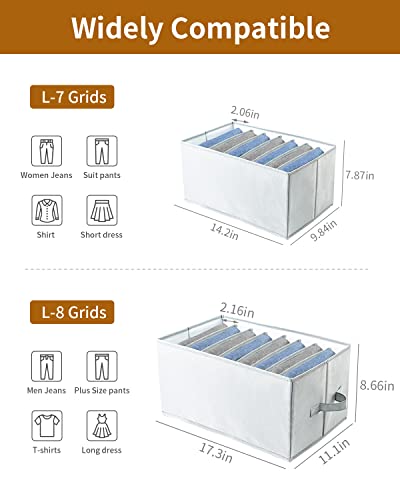 Wardrobe Clothes Organizer for Folded Clothes, [Extra Large] Pants Organizer for Closet, PP Board Jeans Organizer Drawers for Jeans, Pant, Sweaters, t-Shirt, Legging Dress(8 Grids, Gray)