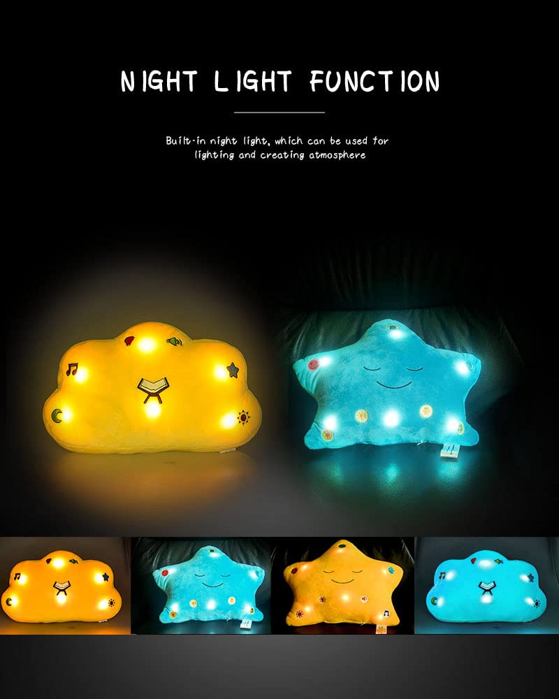 ROYAL WIND Doll My Dua Pillow Ramadan Gift for Kids Dua and Surah Quran Sound Colorful Cloud and Star Pillow with LED Light
