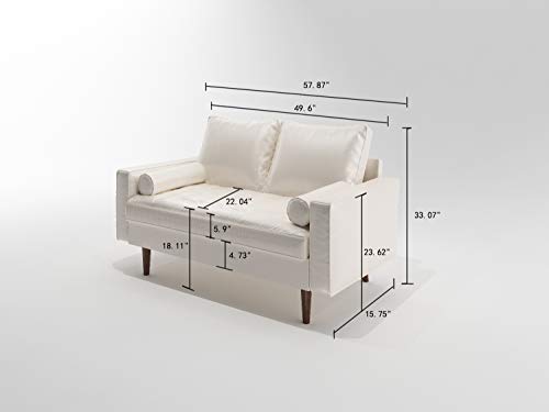 Container Furniture Direct Womble Mid Century Modern Couch with Bolster Pillows, PU Leather Upholstered Tufted Seat, Versatile Retro Design for Comfortable Living Spaces, Sofa, Coffee Brown