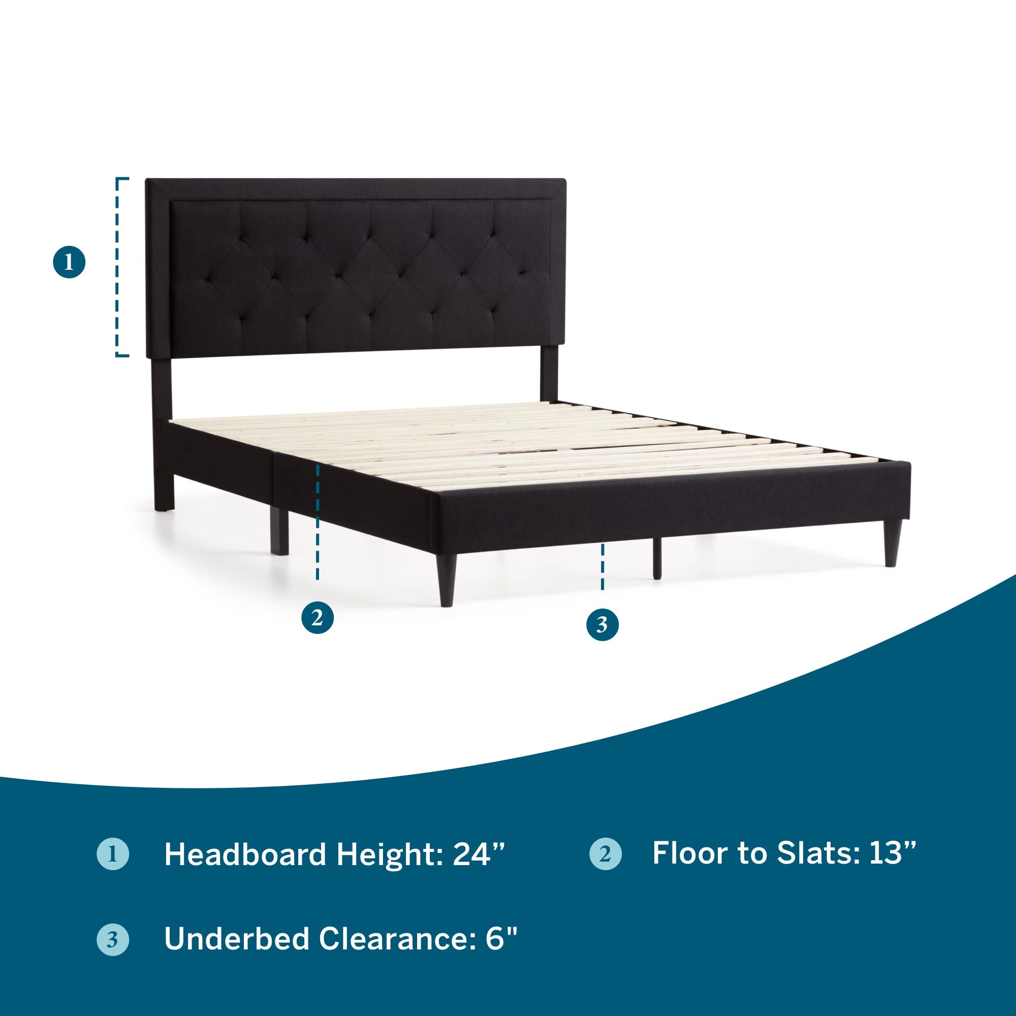 LUCID – Upholstered Platform Bed Frame with Headboard – No Box Spring Needed – King Size Bed Frame with Headboard – Black