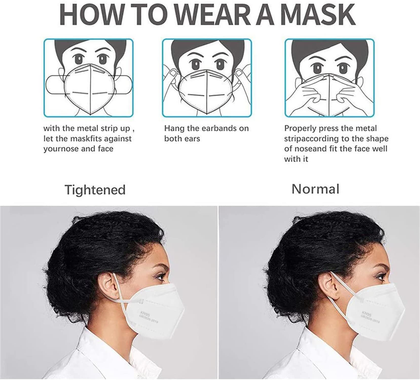 LEMENT 50PCS KN95 Face Mask 5 Layer Breathable with Elastic EarLoops Cup Dust Safety Masks(White,Black,Grey)