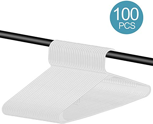 HomGarden Standard White Plastic Hangers, 100 Pack Plastic Tubular Clothes Hangers Adult Clothing Hangers