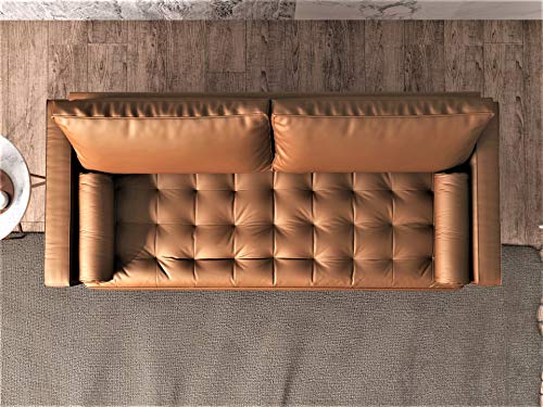 Container Furniture Direct Womble Mid Century Modern Couch with Bolster Pillows, PU Leather Upholstered Tufted Seat, Versatile Retro Design for Comfortable Living Spaces, Sofa, Coffee Brown