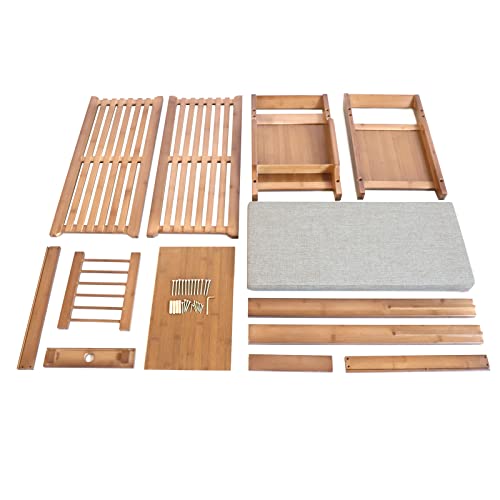 ZHFEISY Shoe Bench 2 Tier Shoe Rack Bamboo 6 Pairs Shoes with Sponge Cushion Storage Basket Shoe Rack Bench Organizer Brown for Home Living Room Entryway