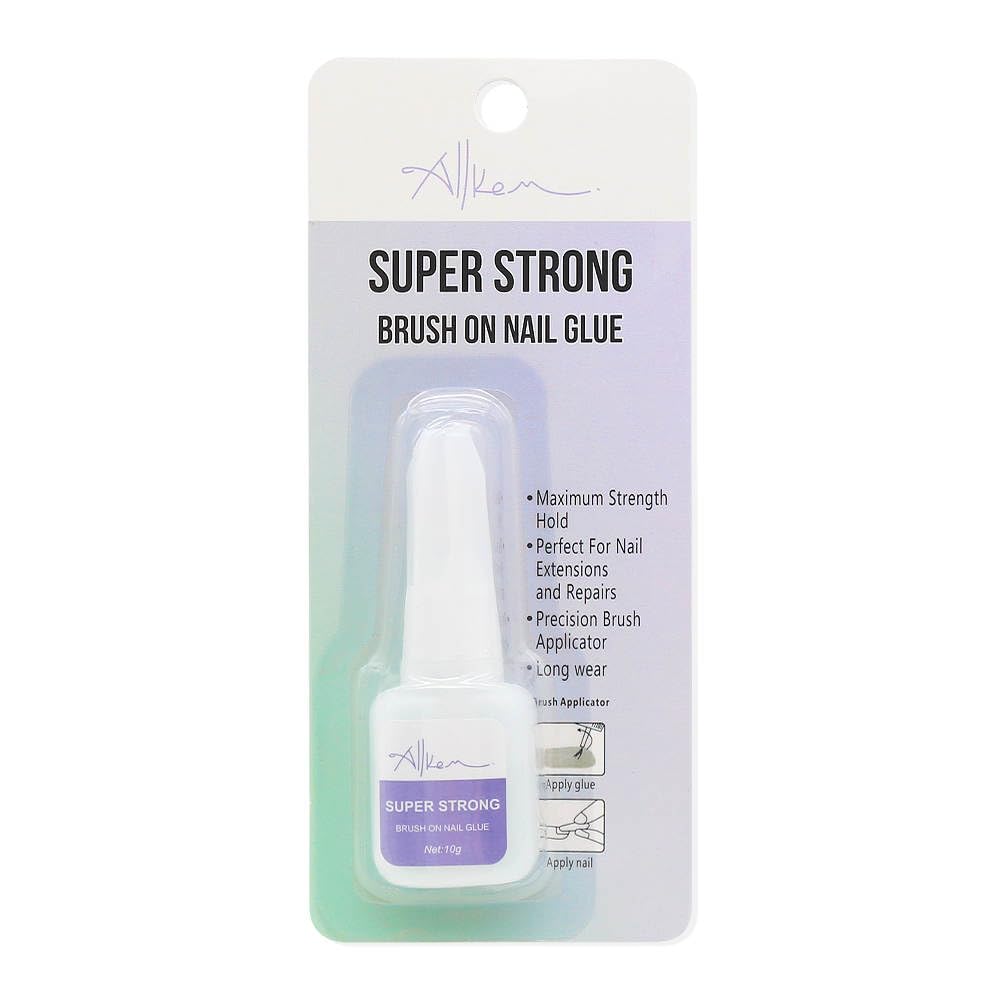 Allkem Super Strong Nail Glue for Press on Nails, Natural, Acrylic Nails, Fake Nails (10g) - Professional & Quick Dry Brush on Nail Tips Glue for Women