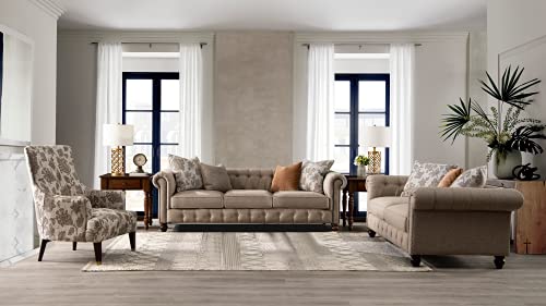 Acanva Chesterfield Tufted Sofa with Scroll Arms, Nailhead Trim Linen Upholstered, 89" W Couch, Brown