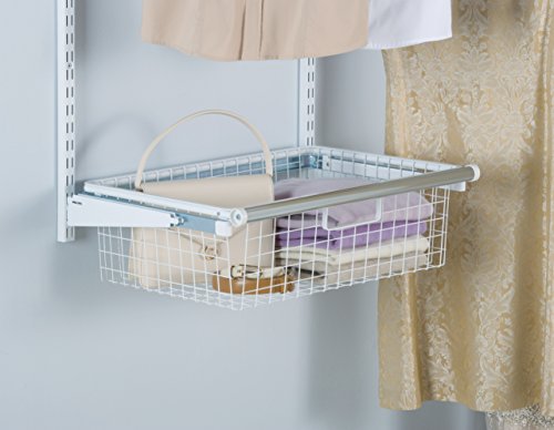 Rubbermaid Fasttrack Closet Kit, White, 6-10 Ft, Wire Shelving Kit & Configurations Sliding Basket for Closet Drawer Organization, Sturdy Slide Out Basket, White