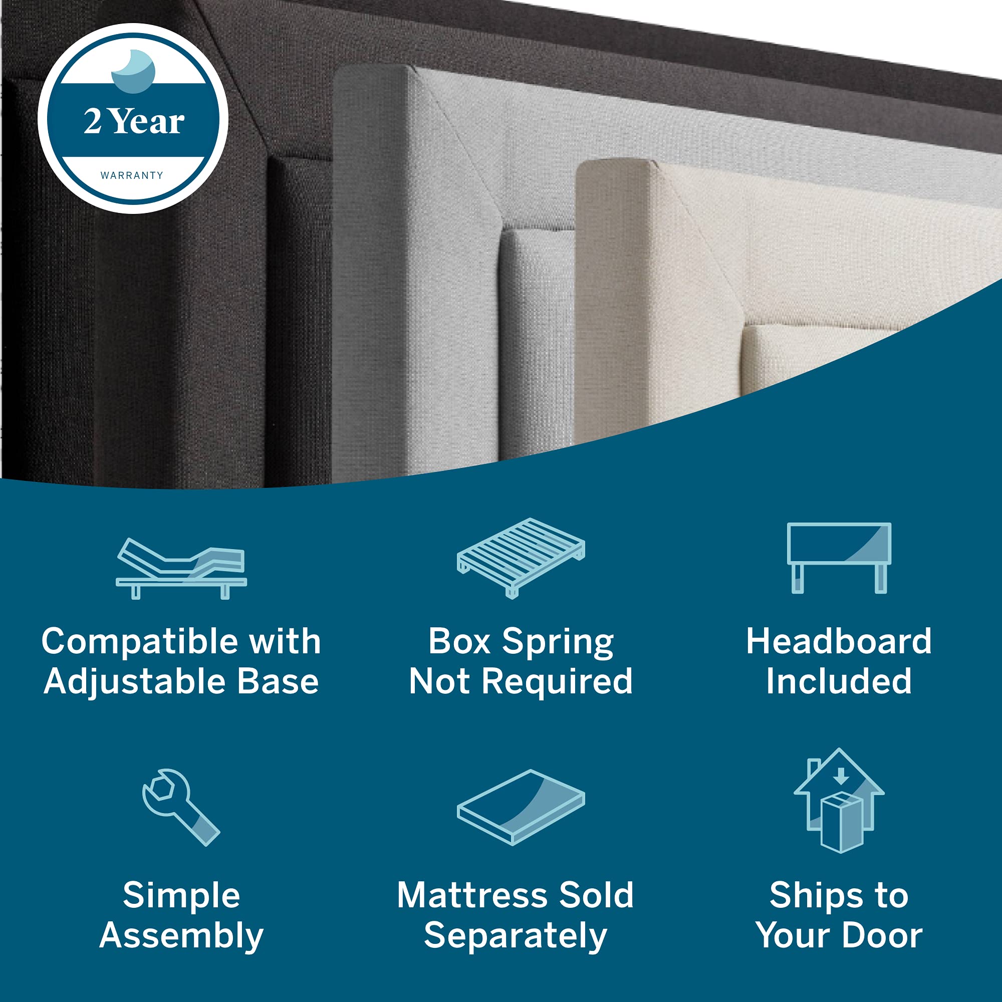 LUCID – Upholstered Platform Bed Frame with Headboard – No Box Spring Needed – King Size Bed Frame with Headboard – Black