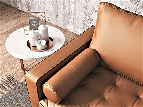 Container Furniture Direct Womble Mid Century Modern Couch with Bolster Pillows, PU Leather Upholstered Tufted Seat, Versatile Retro Design for Comfortable Living Spaces, Sofa, Coffee Brown
