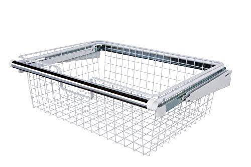 Rubbermaid Fasttrack Closet Kit, White, 6-10 Ft, Wire Shelving Kit & Configurations Sliding Basket for Closet Drawer Organization, Sturdy Slide Out Basket, White