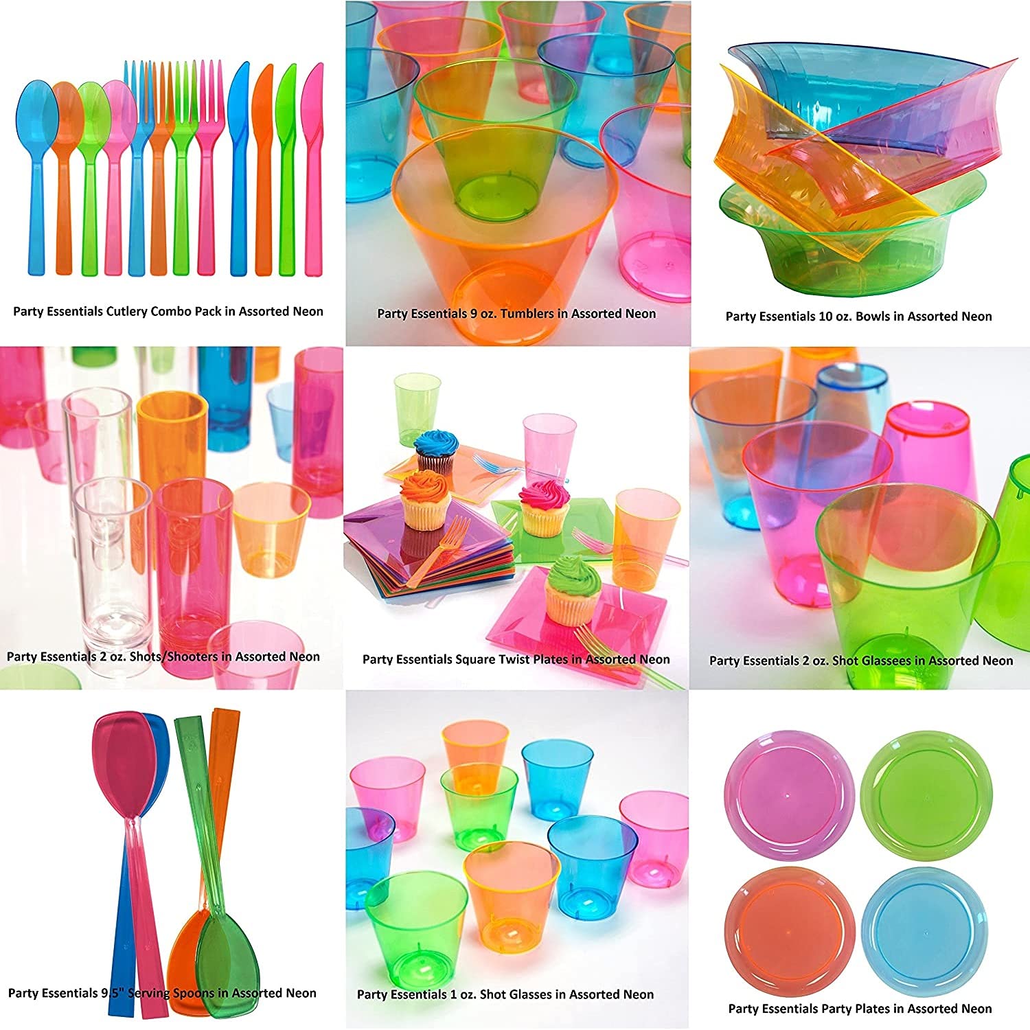 Party Essentials Hard Plastic 10-Ounce Party Cups/Drinking Glasses/Tall Tumblers, 100-Count, Neon Green