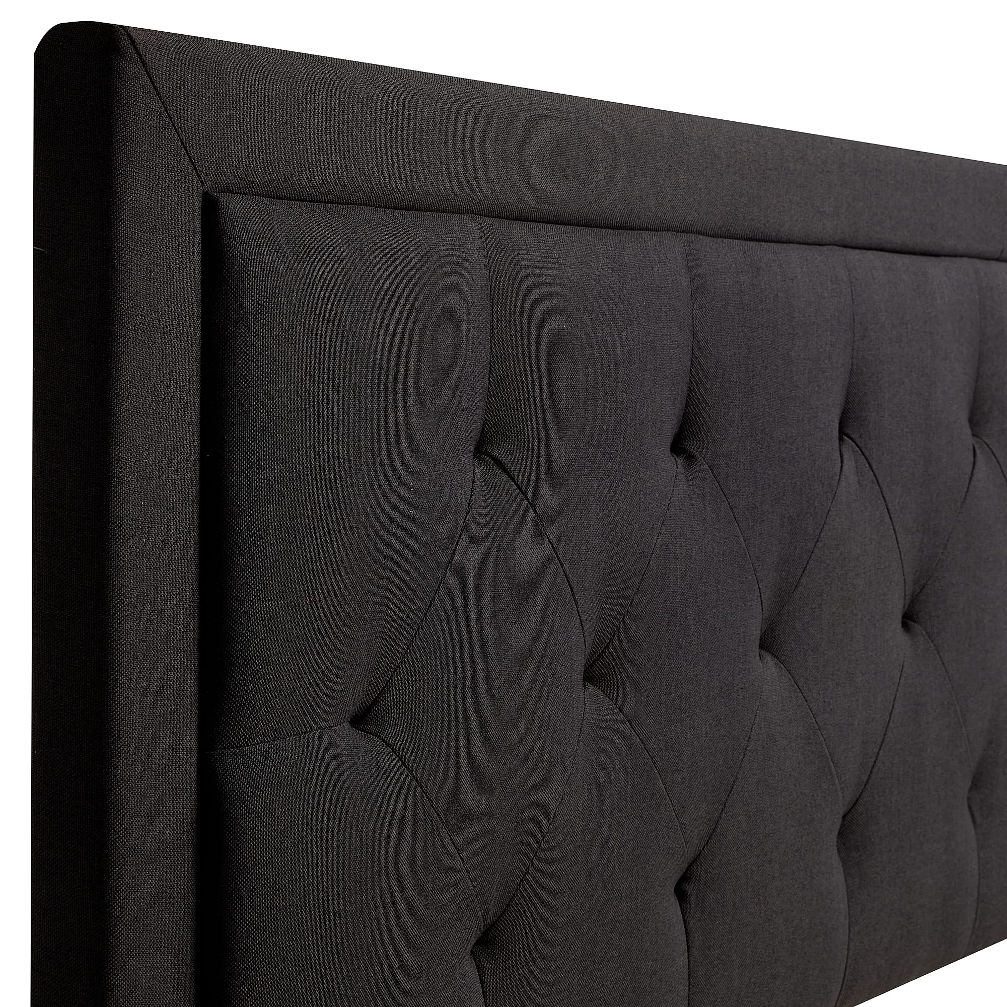 LUCID – Upholstered Platform Bed Frame with Headboard – No Box Spring Needed – King Size Bed Frame with Headboard – Black