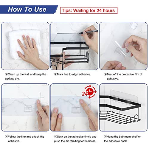 YGEOMER Corner Shower Caddy, 4 Pack Adhesive Shower Corner Shelf Organizer with Soap Dish, No Drilling Shower Shelves for Inside Shower Tile Walls (Black)
