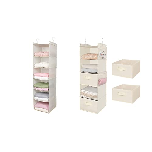 MAX Houser 6 Tier Shelf Hanging Closet Organizer and 5 Tier Shelf Hanging Closet Organizer, Closet Hanging Shelf with 2 Sturdy Hooks for Storage, Foldable,Beige and Beige-D2