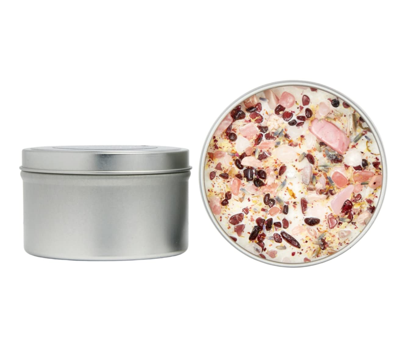Romance Candle by New Moon Beginnings - Love Ritual Candles - Dried Flower, Herb, & Crystal Candles - Aromatherapy Candles - Soy Candle - 8oz Tin