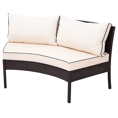 U_Style-Outdoor 3-Piece Sectional Furniture, Patio Half-Moon Wicker Sofa Set, Brown PE Rattan and Beige Cushions