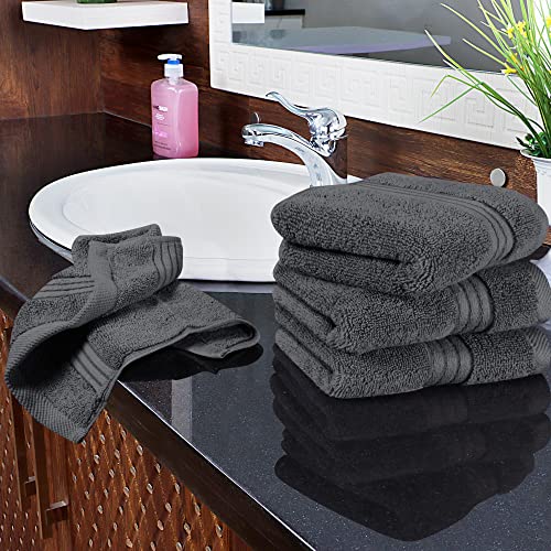 Utopia Towels Premium Bundle - Cotton Washcloths Greyk (12x12 inches) Pack of 12 with Grey Hand Towels 600 GSM (16 x 28 inches), Pack of 6