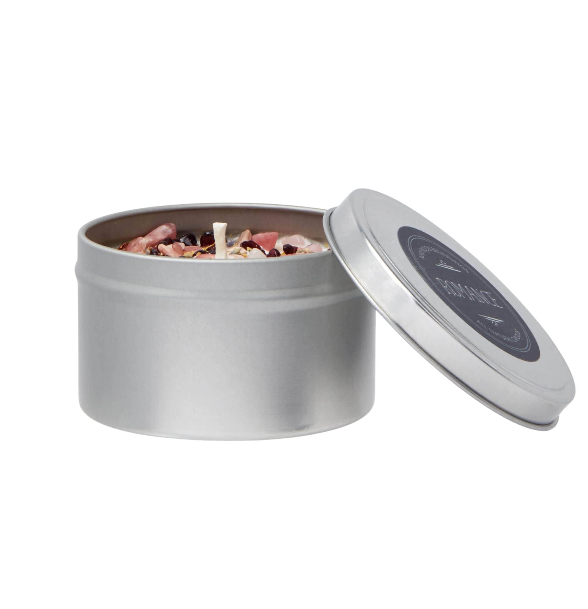 Romance Candle by New Moon Beginnings - Love Ritual Candles - Dried Flower, Herb, & Crystal Candles - Aromatherapy Candles - Soy Candle - 8oz Tin