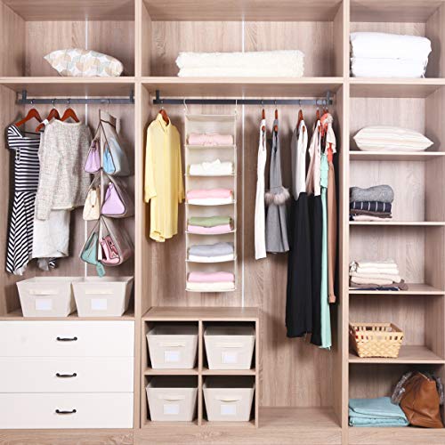 MAX Houser 6 Tier Shelf Hanging Closet Organizer and 5 Tier Shelf Hanging Closet Organizer, Closet Hanging Shelf with 2 Sturdy Hooks for Storage, Foldable,Beige and Beige-D2