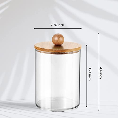 Qtip Dispenser Apothecary Jars with Bamboo Lids - Clear Plastic Vanity Makeup Organizer Storage Canister - Bathroom Accessories for Q-Tips, Cotton Swab, Cotton Ball, Cotton Rounds, floss (3)