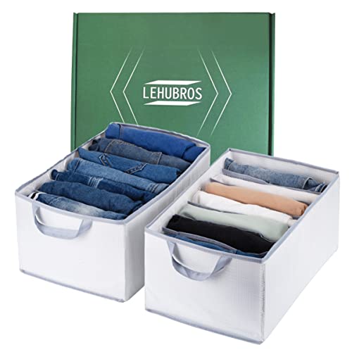 7 Grids Wardrobe Clothes Organizer, 2 Pcs Foldable Thin Jeans Drawer Organizers for Folded Clothes, Clothes Storage Organizer, Closet Drawer Storage Box Mesh for Pants, Shirt, Skirt, Leggings
