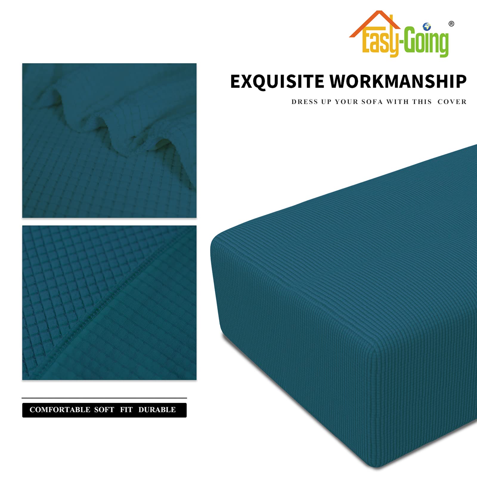 Easy-Going Stretch Ottoman Cover Folding Storage Stool Furniture Protector Soft Rectangle Slipcover with Elastic Bottom (Ottoman XX-Large, Peacock Blue)