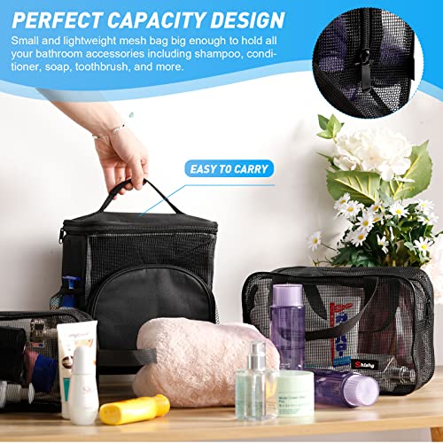4 Pcs Portable Shower Caddy Set Quick Dry with Metal Hook Hanging Shower Bag Portable Toiletry Tote Gym Bag Breathable Mesh Shower Caddy Hanging Mesh Zipper Organizer Bag for Gym Dorm Bathroom